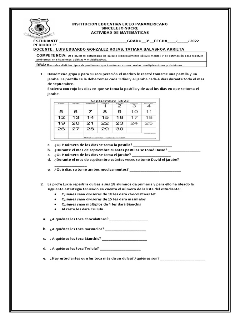 Actividad de 3°, Problemas Multiplos y Divisores | PDF