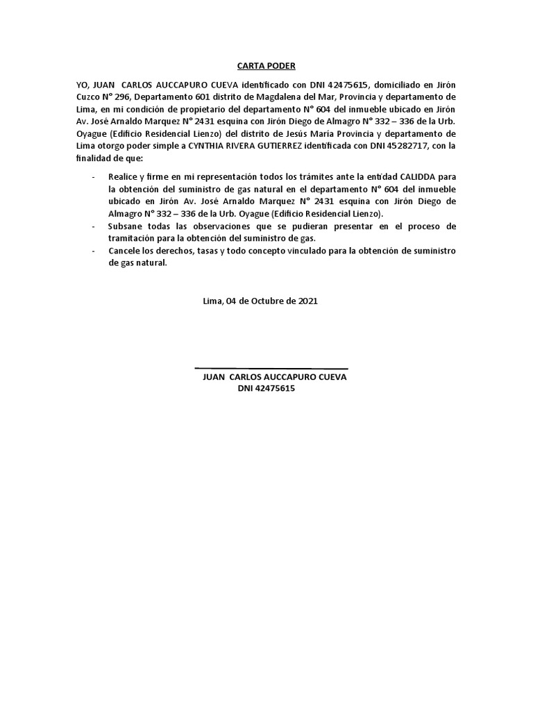 Carta Poder Calidda | PDF