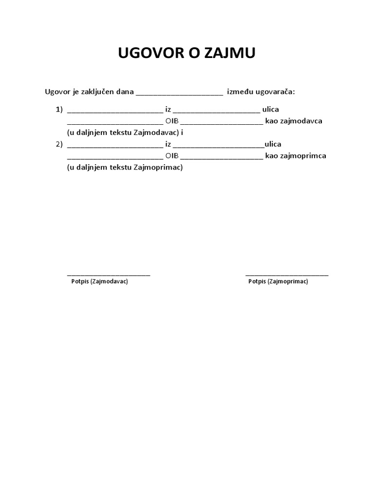 Ugovor o Zajmu | PDF