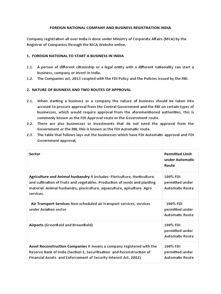 Foreign Business Registration in India | PDF | Limited Company ...