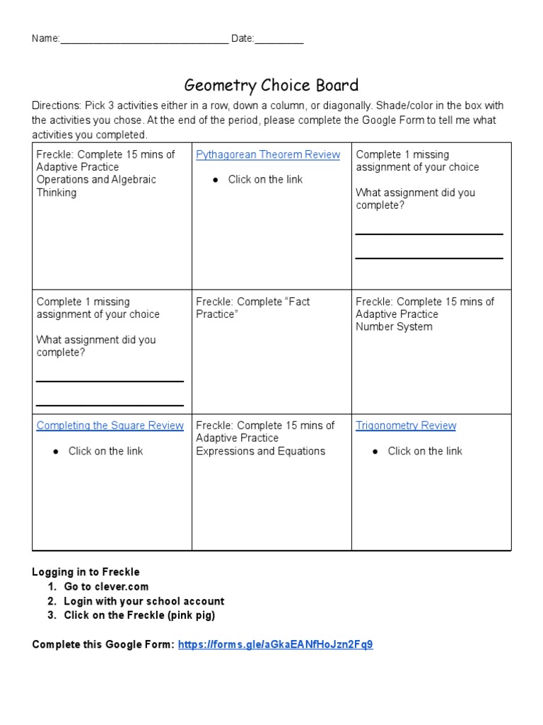 Geometry Choice Board Tutorial 3 22 | PDF