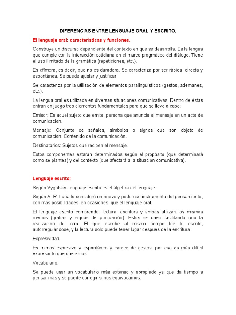 Diferencias Entre Lenguaje Oral y Escrito | PDF | Comunicación ... Diferencias Entre Lenguaje Oral y Escrito | PDF | Comunicación ...