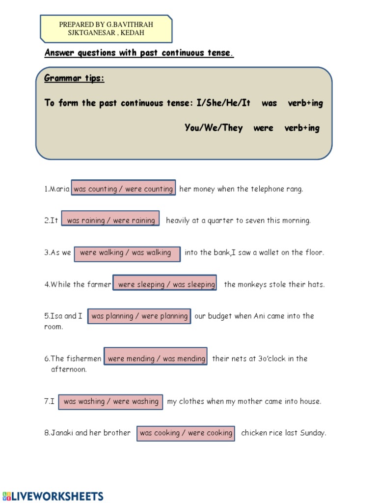 Past Progressiveg Worksheet | PDF