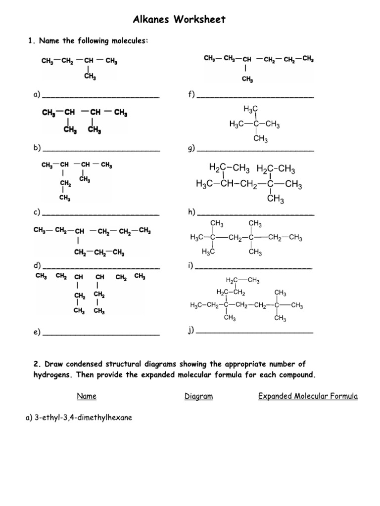Alkanes Worksheet | PDF