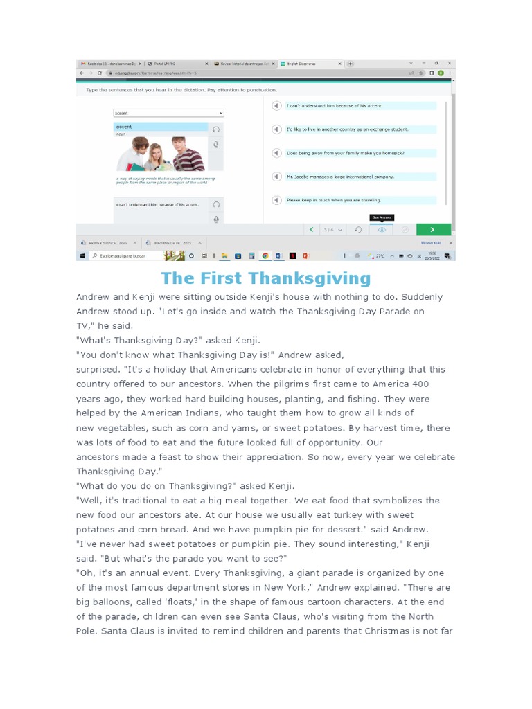 The First Thanksgiving | PDF