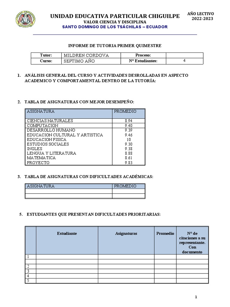 Informe de Tutor | PDF | Science