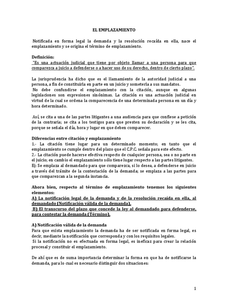El Emplazamiento | PDF | Demanda judicial | Sentencia (ley)