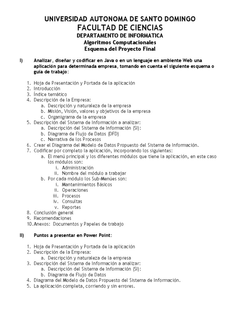 Esquema Del Proyecto Final de Algoritmos Computacionales | PDF