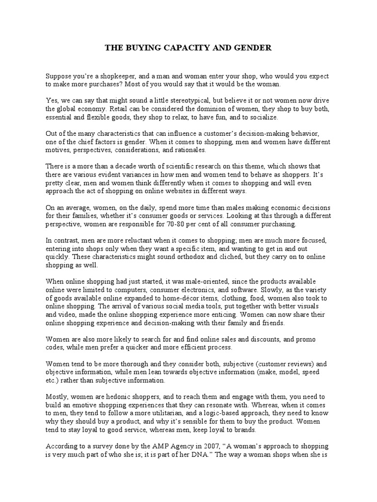 The Buying Capacity and Gender | PDF | Retail | Online Shopping