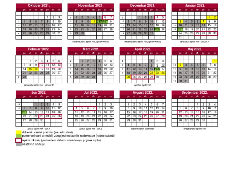 Kalendar Rada 2021-22 | PDF