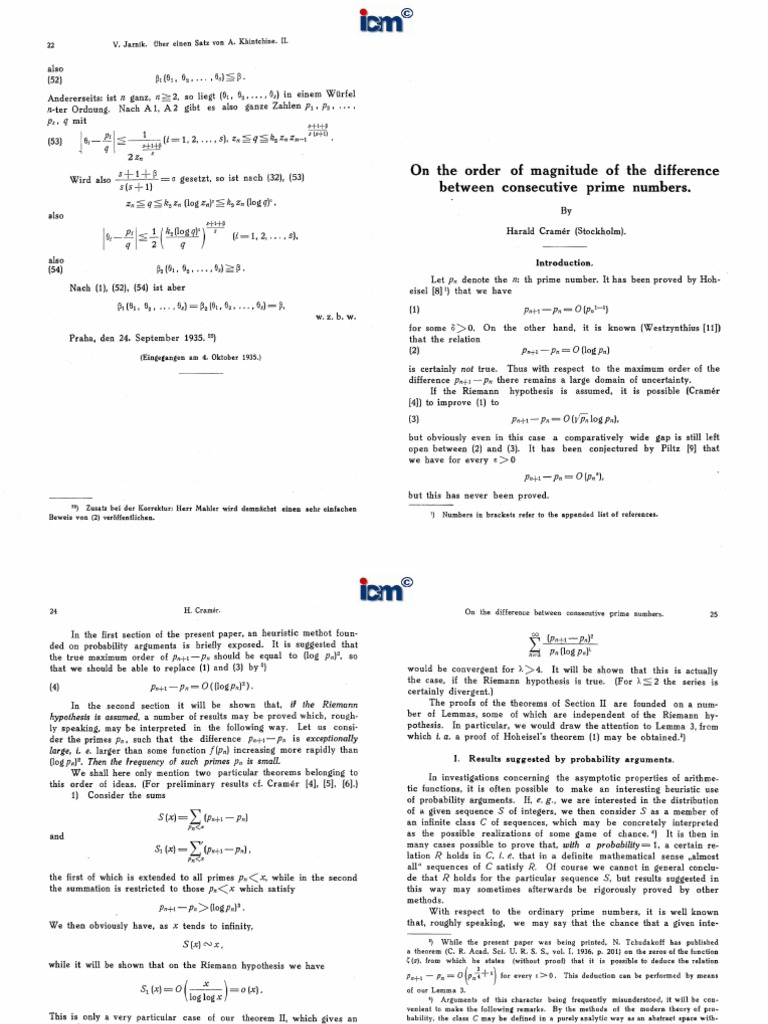 On The Order Of Magnitude Of The Difference Between Consecutive Prime Numbers Pdf