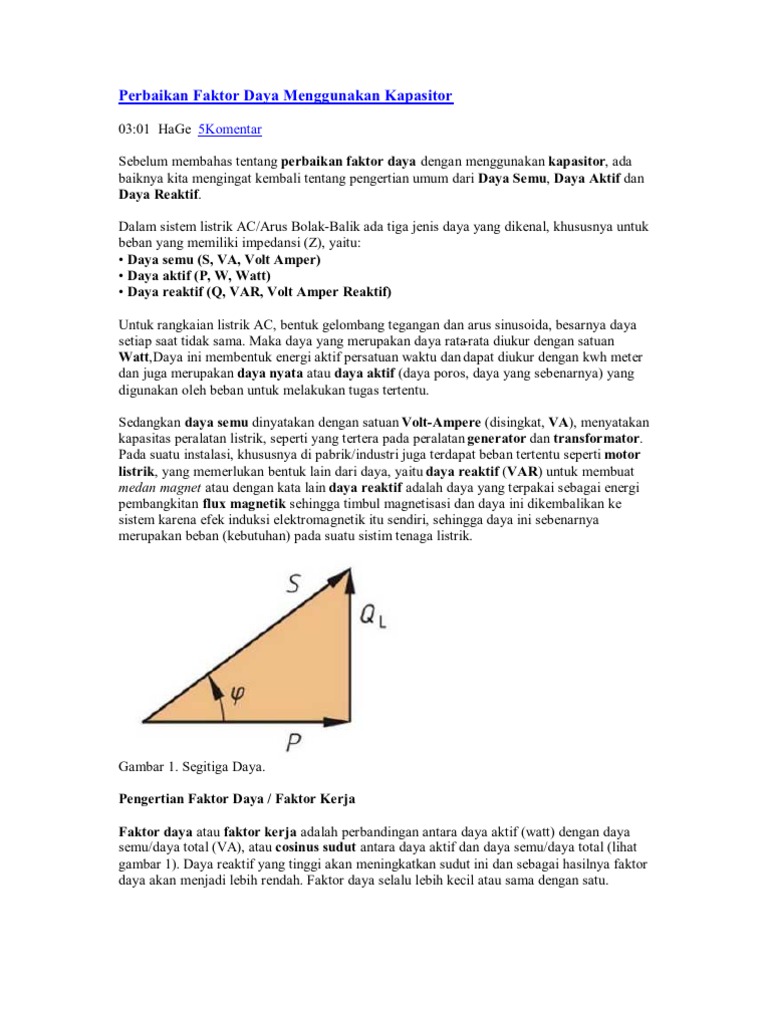 Perbaikan Faktor Daya Menggunakan Kapasitor | PDF