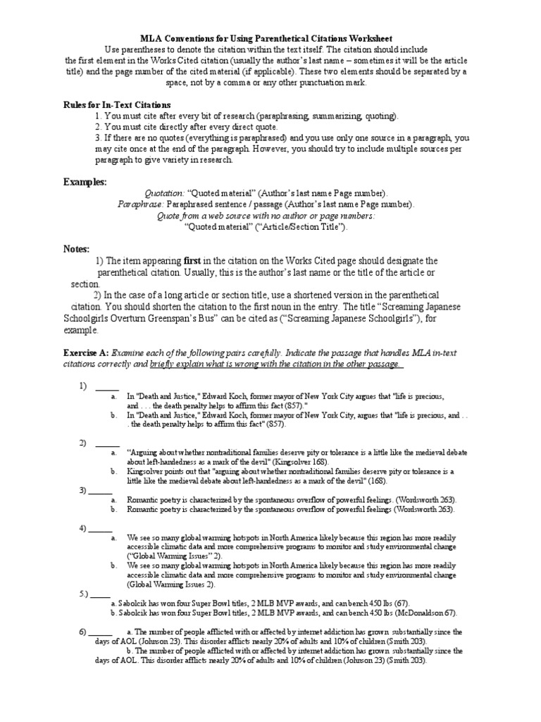 MLA In-Text Citation Guidelines | PDF | Citation | Bracket
