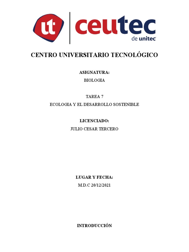 Tarea 7 Ecologia Y Desarrollo Sostenible Pdf Entorno Natural Agua