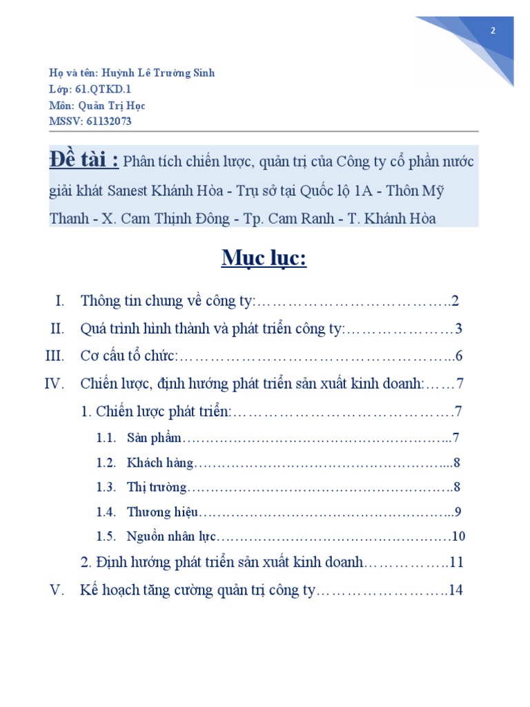 52.tieuluan QTH HuynhLeTruongSinh 61132073 61quantrikinhdoanh1 | PDF