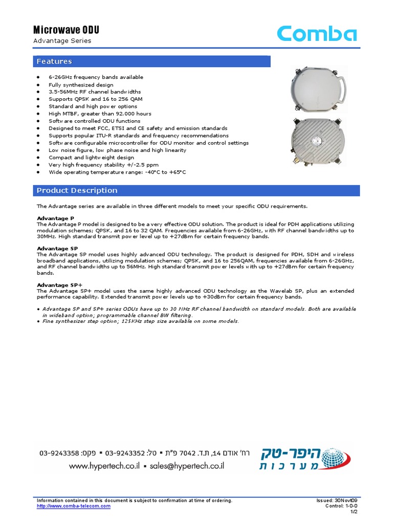 Microwave ODU: F e A T U R e S | PDF | Radio Technology | Broadcast ...