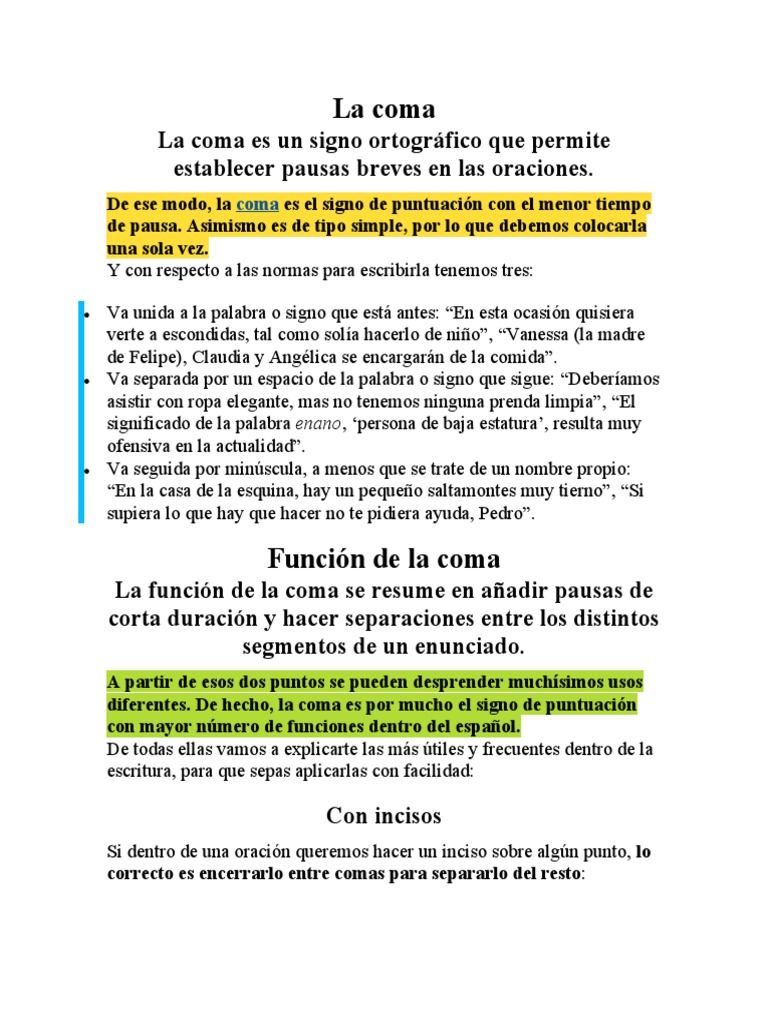 Uso y reglas de la coma en español | PDF | Coma | Puntuación