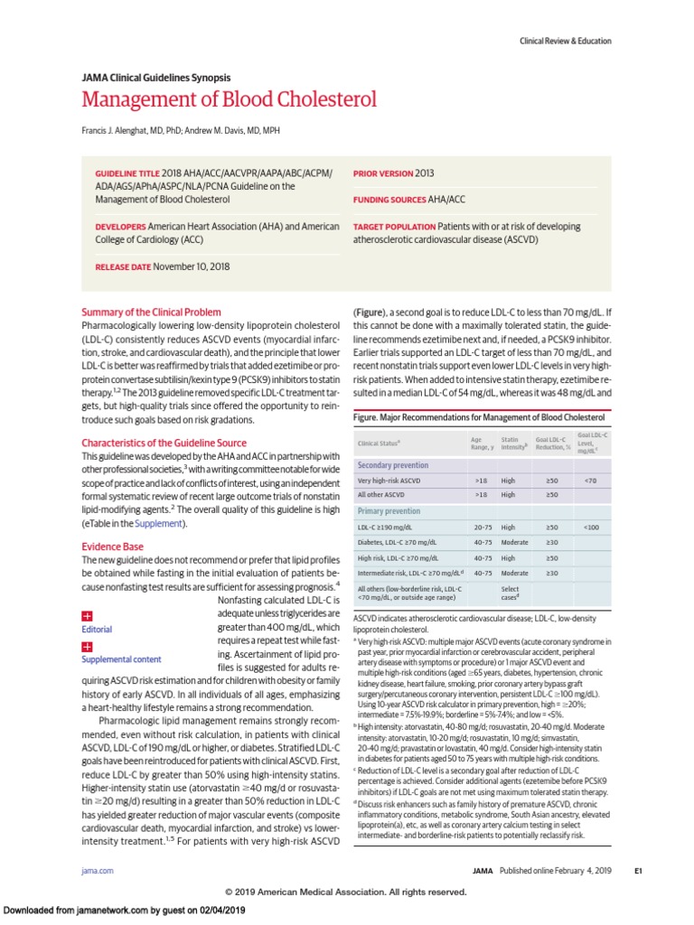 Management of Blood Cholesterol 2019 | PDF | Low Density Lipoprotein ...