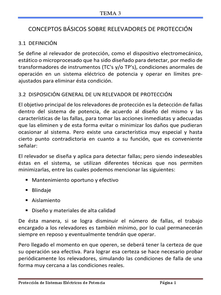 Tema 3 - Conceptos Básicos Sobre Relevadores de Protección | PDF | Corriente eléctrica ...