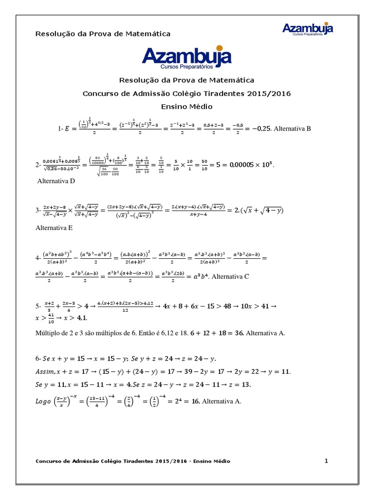 Resolucao Da Prova de Matematica Medio CTBM 2015 2016 | PDF | Triângulo ...