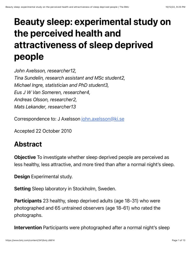 Sleep Deprivation Reduces Attractiveness | PDF | Sleep | Sleep Deprivation