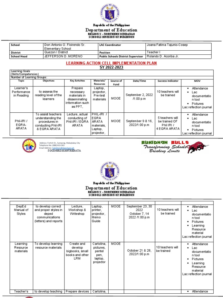 Lac-Implementation-Plan 2023 | PDF | Educational Technology | Literacy