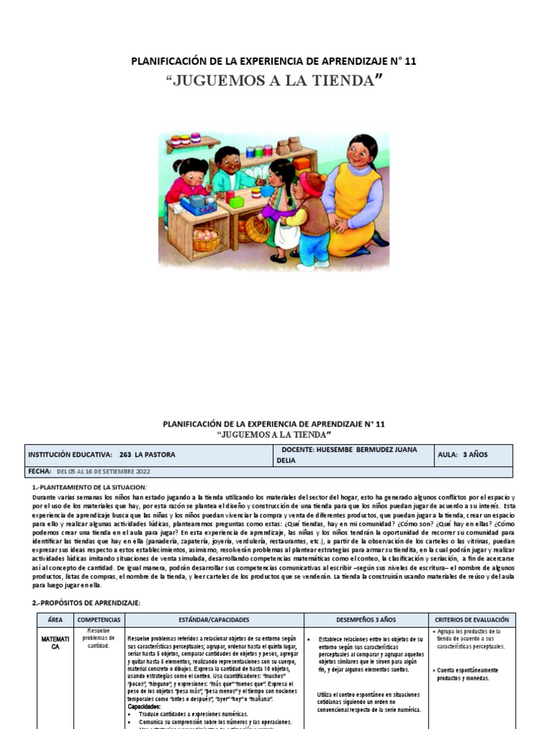 Experiencia de Aprendizaje La Tienda Del 5 Al 16 de Setiembre 3 Años Responsabilidad | PDF ...
