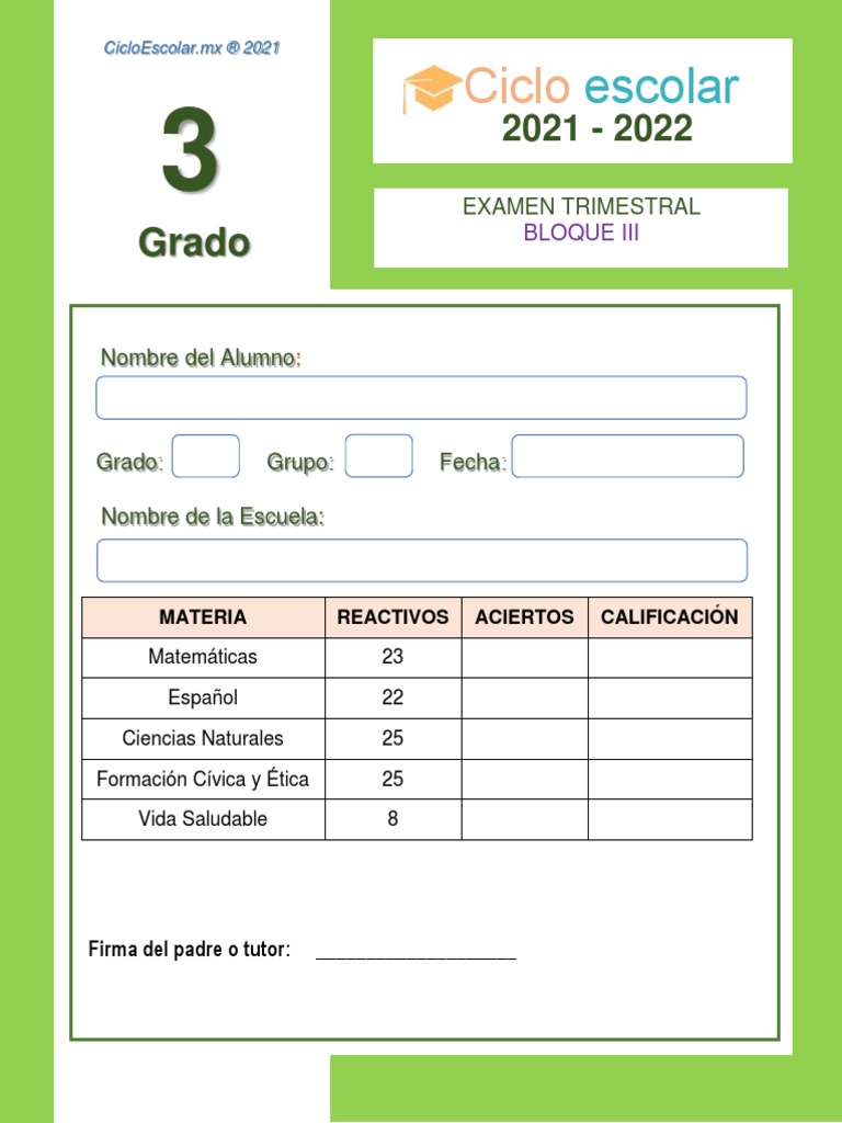 3 Grado Examen Trimestral Bloque III 2020 2021 | PDF | Luna | Imán