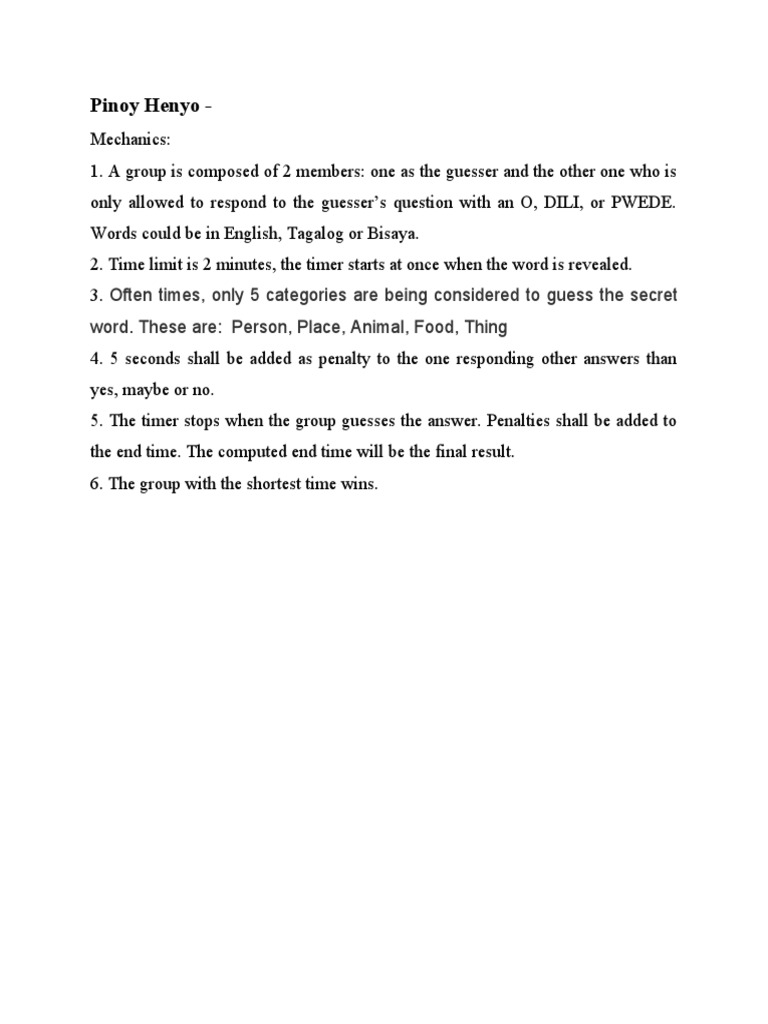 Pinoy Henyo Mechanics | PDF