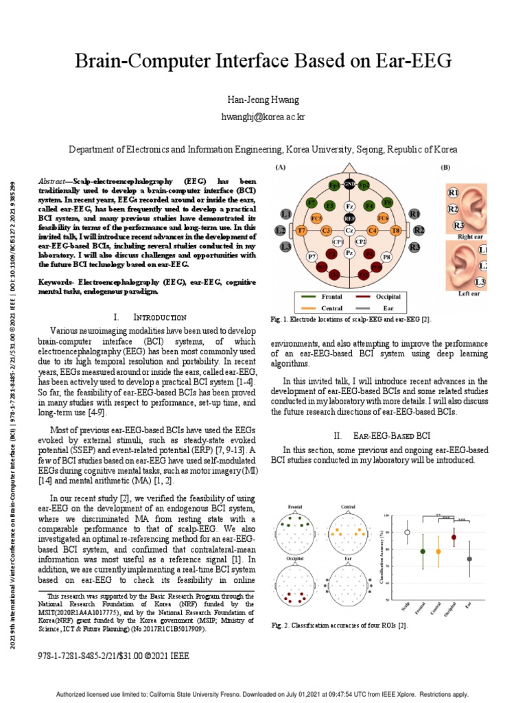 Brain Computer Interface Based On Ear EEG | PDF | Electroencephalography | Cognitive Science