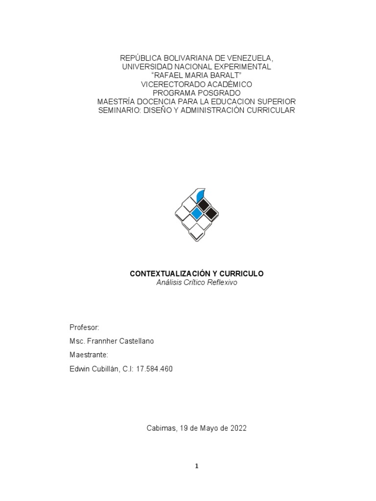 Asignacion 1. Diseño y Administración Curricular - Mdes. Edwin Cubillan ...