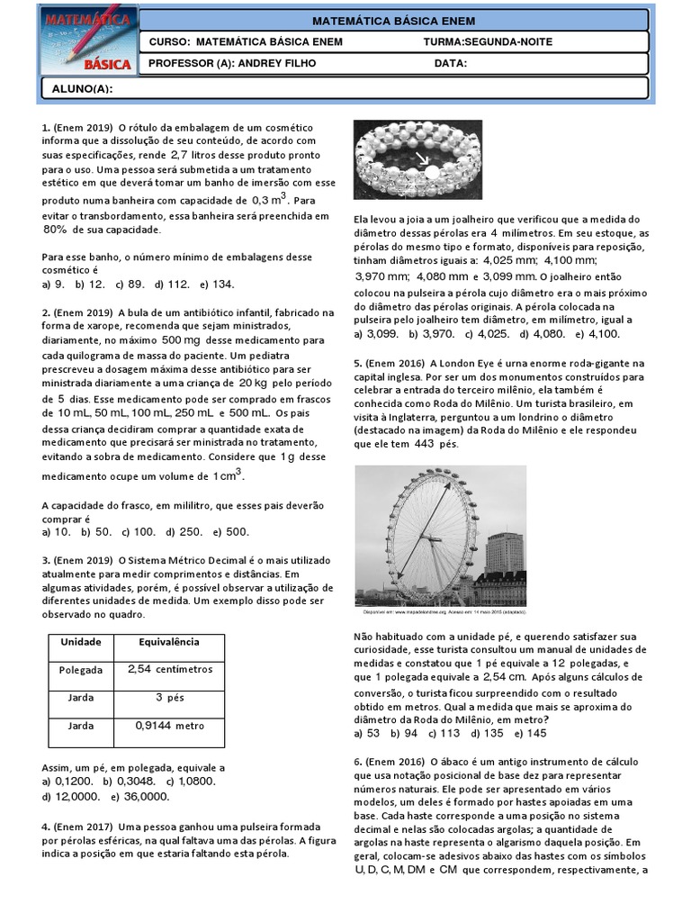 Matemática Básica | PDF | Pé (unidade de medida) | Polegada