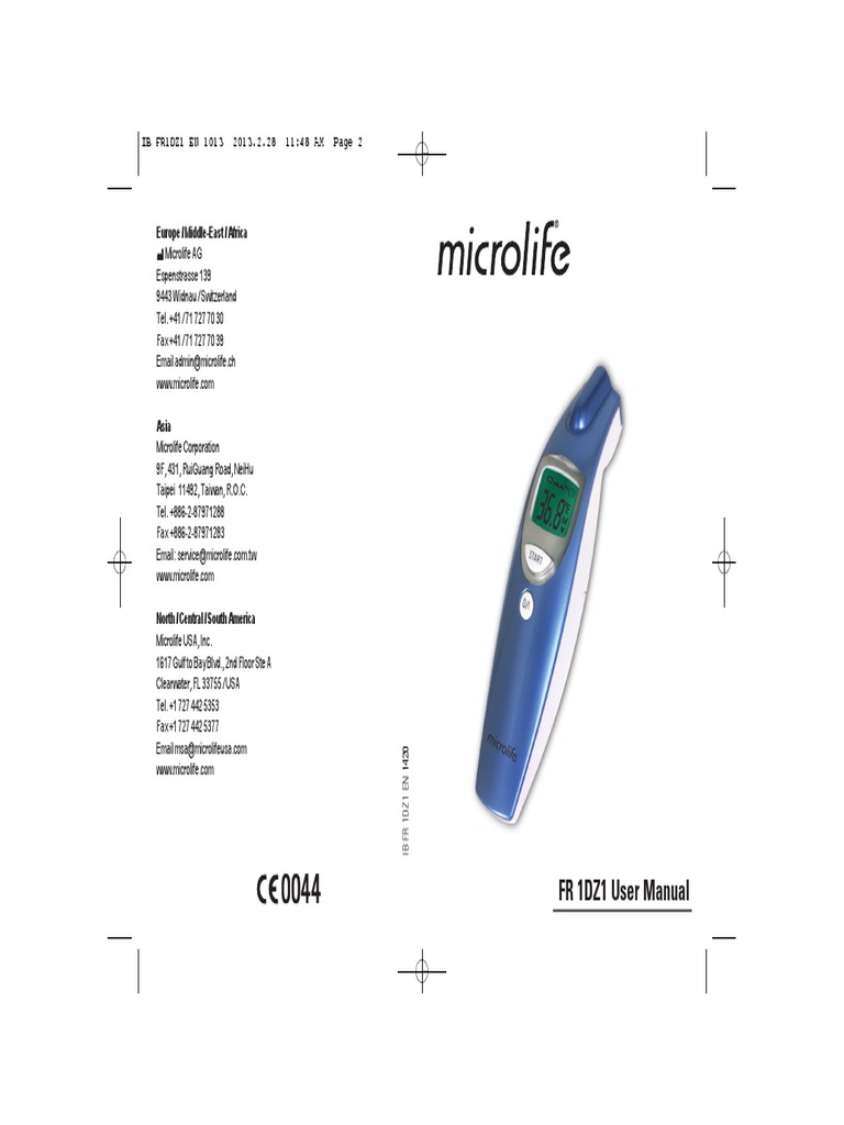 Microlife FR1DZ1 Thermometer Manual | PDF | Thermometer | Fahrenheit