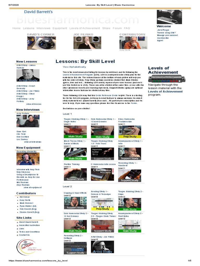 0.1 Lessons - by Skill Level - Blues Harmonica | PDF | Harmonica | Blues
