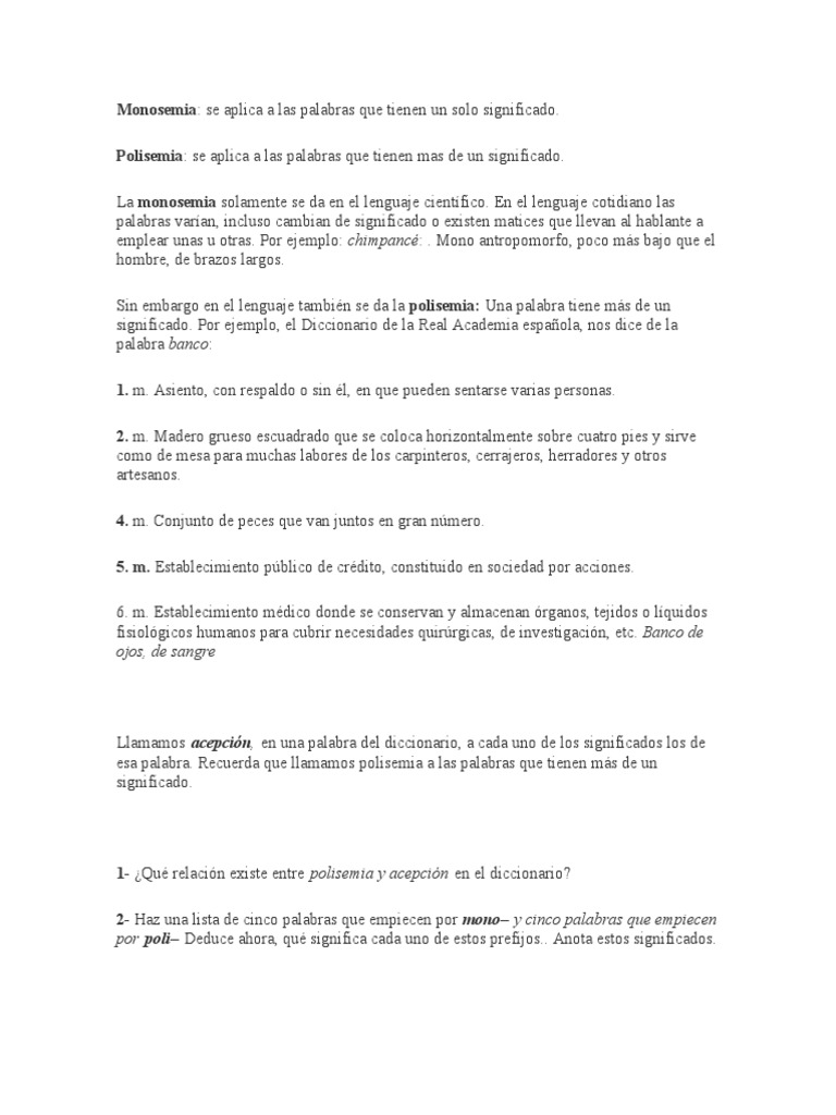 Monosemia | PDF | Palabra | Lingüística