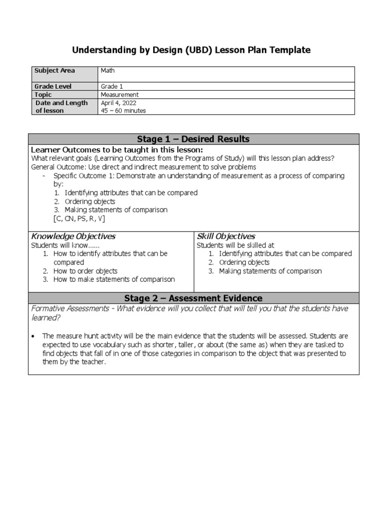 Math Measurement Lesson Plan | PDF | Lesson Plan | Educational Assessment