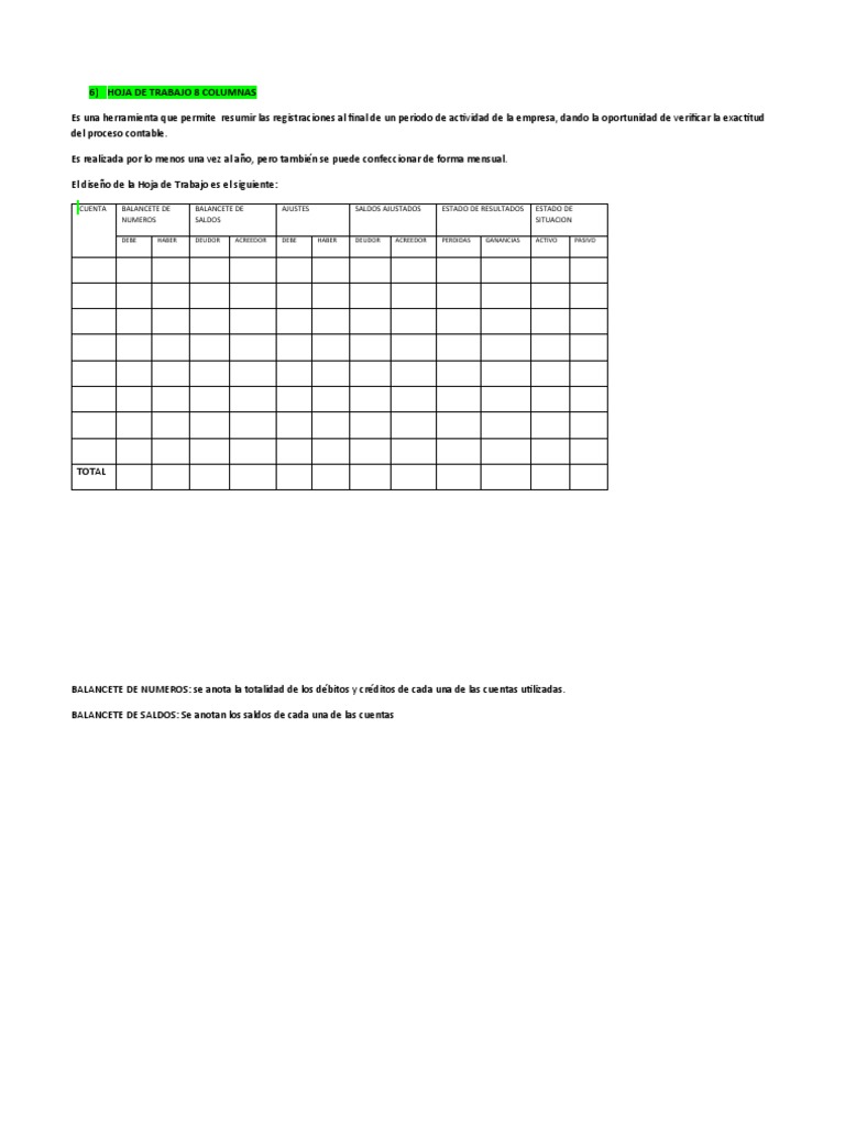 Hoja de Trabajo 8 Columnas | PDF | Contabilidad | Contabilidad financiera