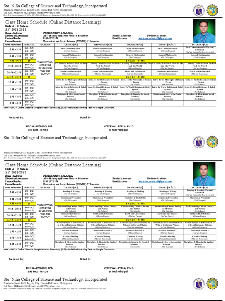 Class Program Humss Odl (2021-2022) | PDF | Academic Term