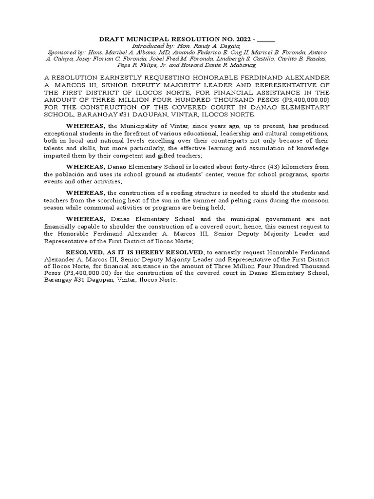 A Resolution Earnestly Requesting (Covered Court) Sandro | PDF