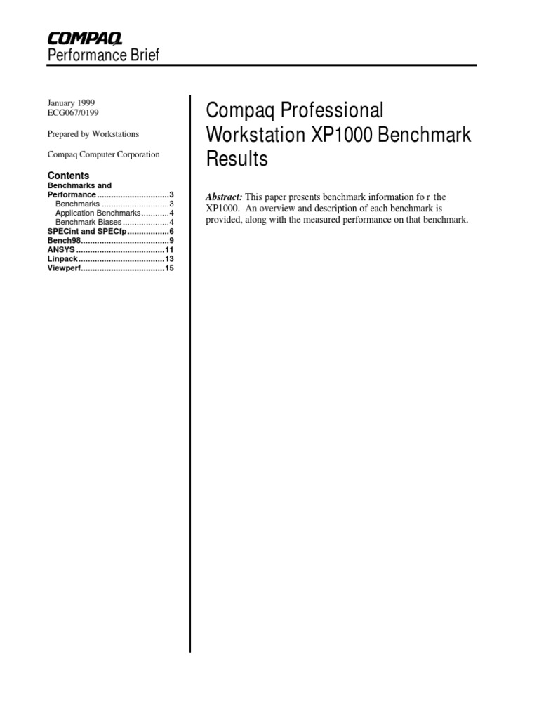 Compaq Professional Workstation XP1000 Benchmark Results: Performance ...