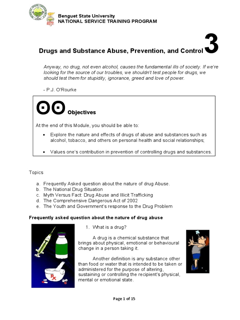 Module 3 Drugs and Substance Abuse Prevention and Control | PDF | Substance Abuse | Cannabis (Drug)