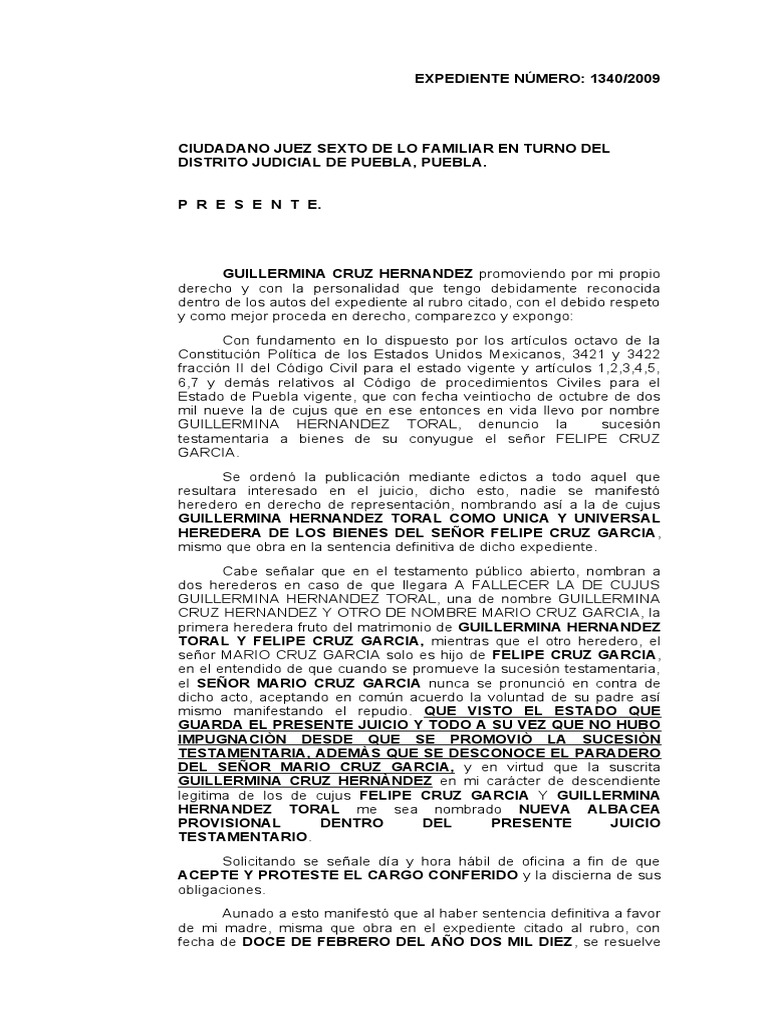 Escrito Nueva Albacea | PDF | Voluntad y testamento | Herencia