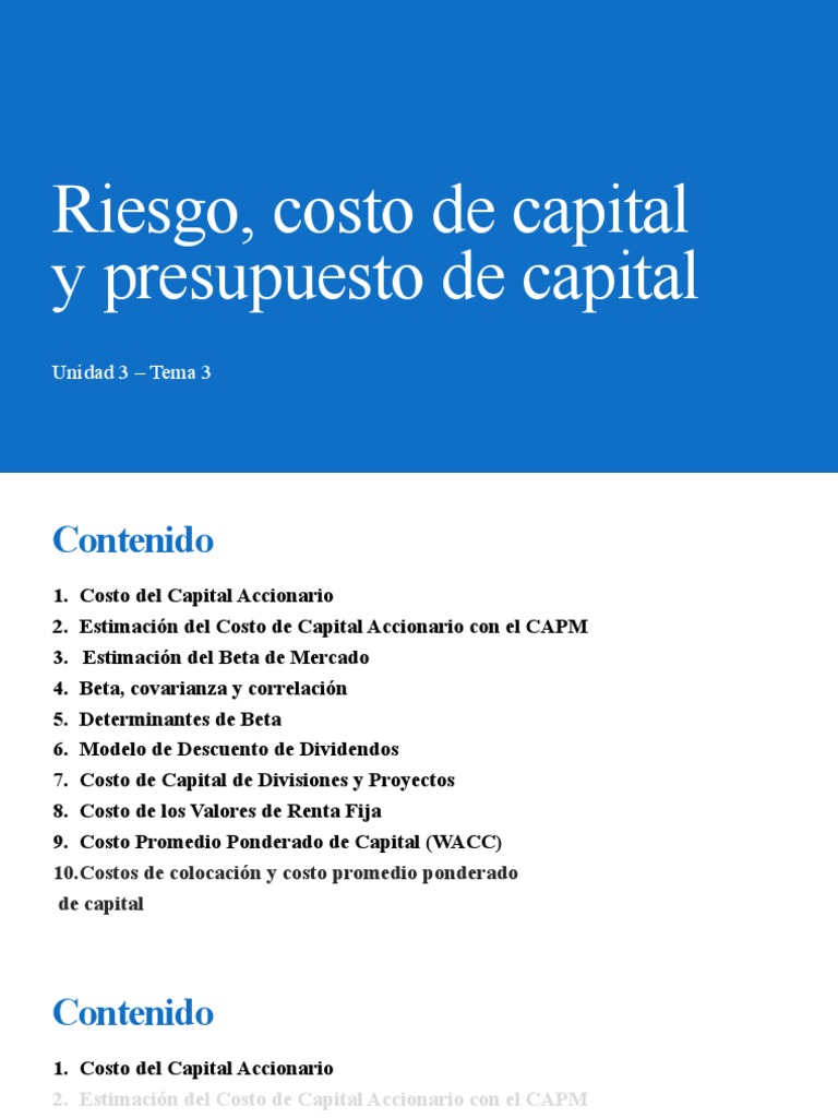 Tema 3 - Riesgo, Costo de Capital y Presupuesto de Capital | PDF | Flujo de caja descontado ...