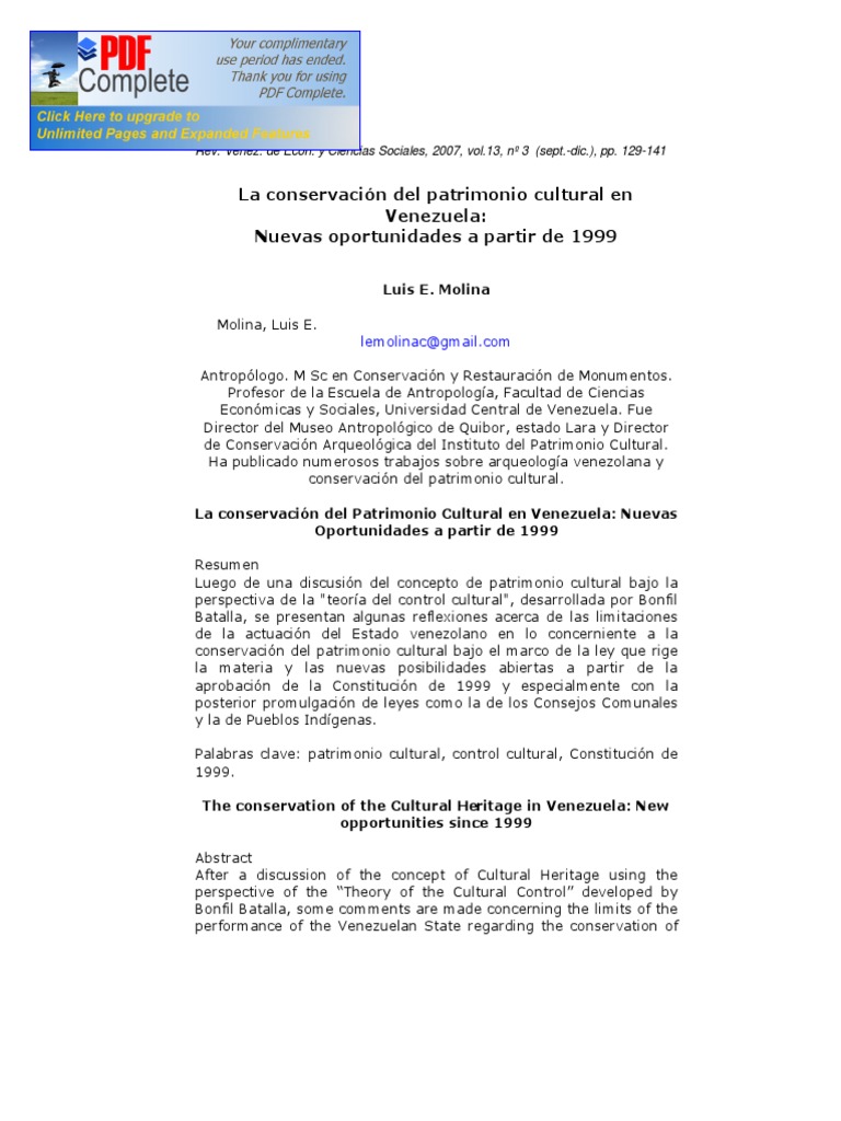 La conservación del patrimonio cultural | PDF | Patrimonio cultural | Bienes (Ley)