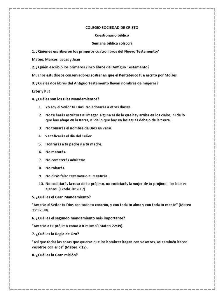 Cuestionario Bíblico-1 | PDF | Viejo Testamento | Jesús