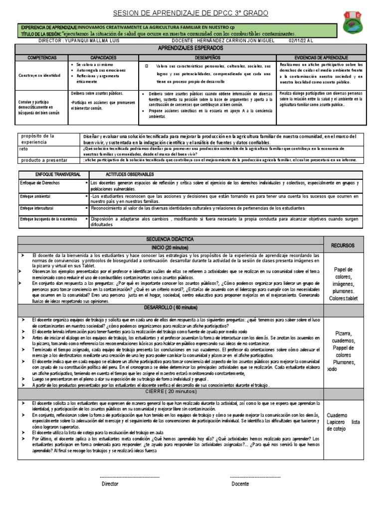Sesiones de DPCC 3° 02 - 11 - 22 Al | Descargar gratis PDF | Aprendizaje | Experiencia