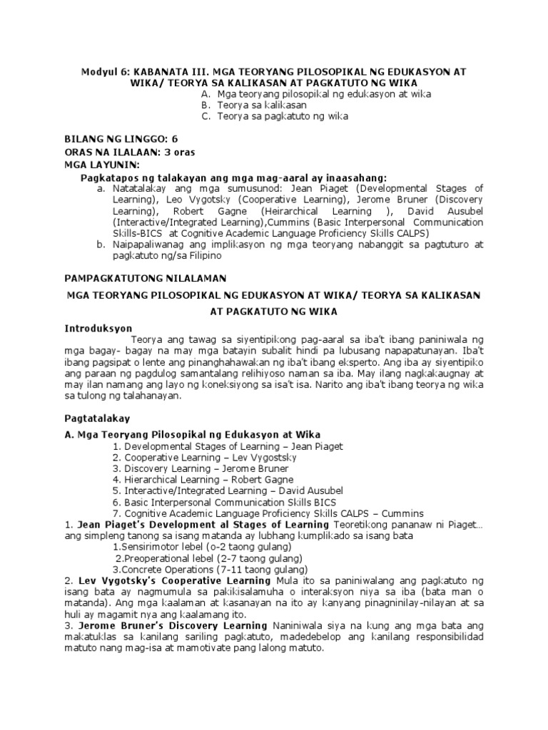 EM 103 WEEK 6 - Pagtuturo NG Filipino Sa Elementarya | PDF