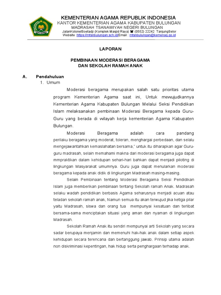 Laporan Perjadin Pembinaan Moderasi Beragama | PDF