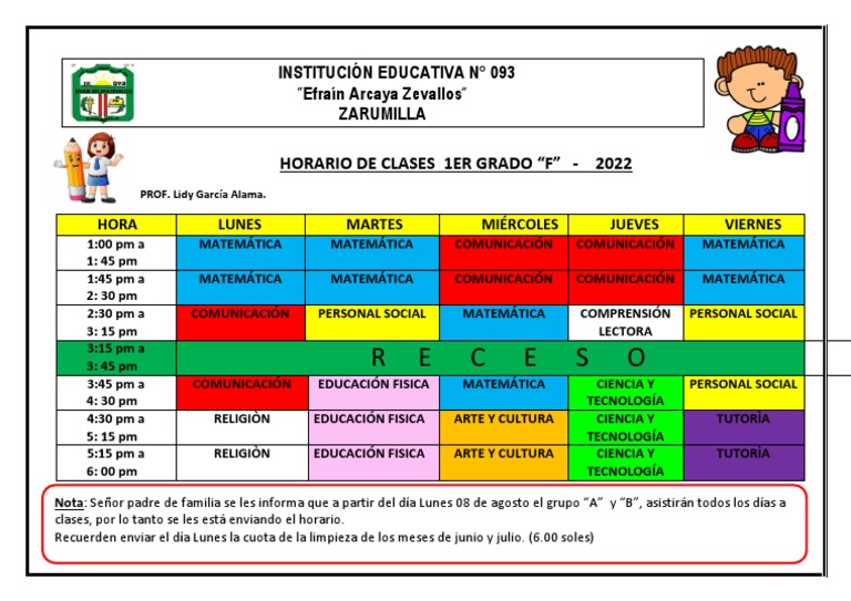 Horario de Clases Semanal 08 Al 12 de Agosto. | PDF Horario de Clases Semanal 08 Al 12 de Agosto. | PDF