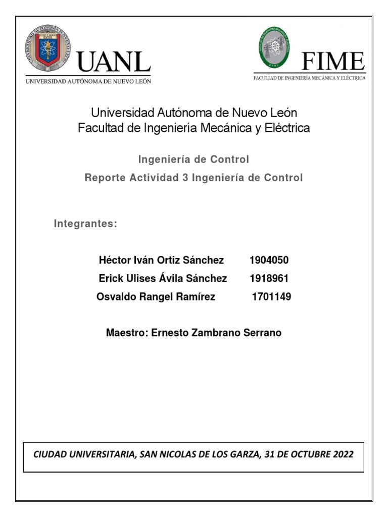 Actividad 3 Ingenieria de Control | PDF | Ecuaciones | Ecuaciones diferenciales
